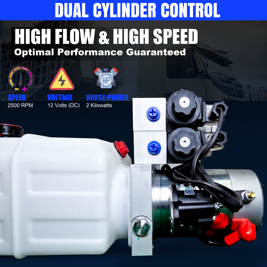 Primary Mover 12V Dual Double-Acting Hydraulic Dump Trailer Pump (Poly