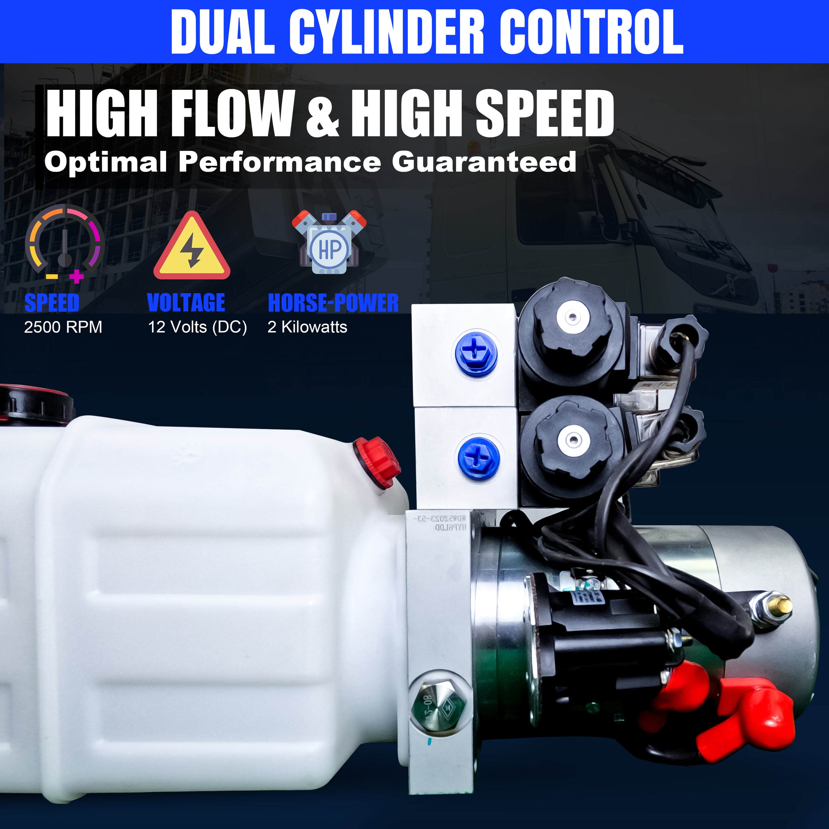 Primary Mover 12V Dual Double-Acting Hydraulic Dump Trailer Pump (Poly