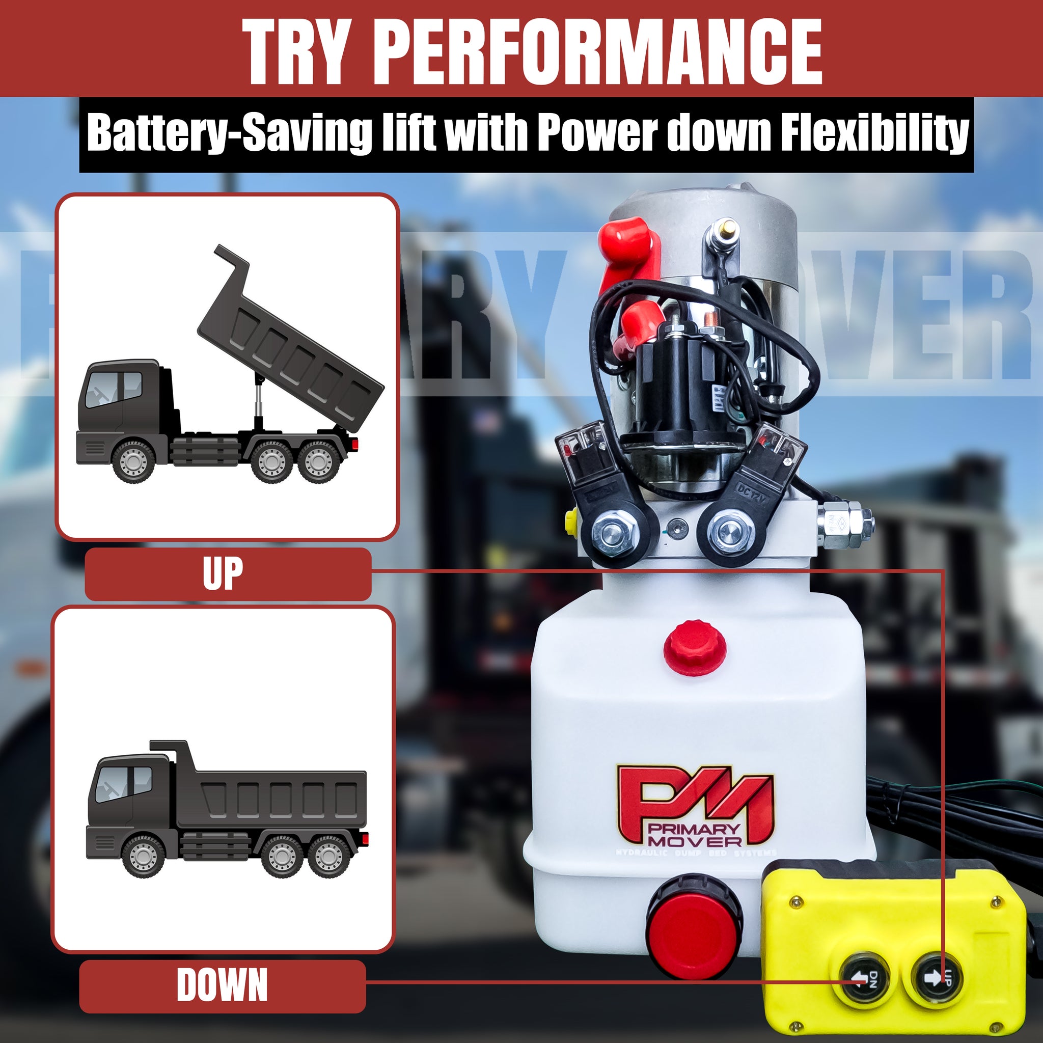 Primary Mover 12V Double-Acting Hydraulic Pump - Poly Reservoir